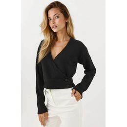 V-Ausschnitt Kn&ouml;pfe Wickel-Pullover