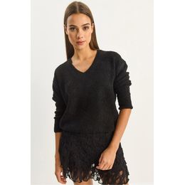 V-Ausschnitt Strukturstrickpullover