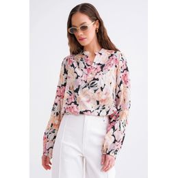 Bluse mit floralem Druck und langen &Auml;rmeln im Mandarin-Kragen-Stil