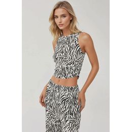 Schmal geschnittenes Zebra-Print Rundhalsoberteil