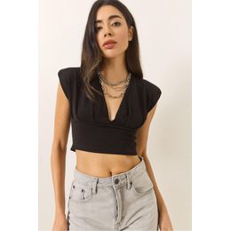 Schmale Passform V-Ausschnitt Gestrickte Cropped Bluse