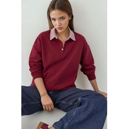 &Uuml;bergro&szlig;er Poloshirt-Kragen-Pullover mit gewebtem Garni-Detail