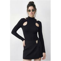 Slim Fit Halb-Stehkragen Cut-Out Bluse