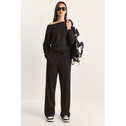 Asymmetrisches Kragen Strick High-Waist Zweiteiliges Set