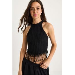 Strukturierte Halter-Crop-Bluse