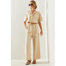 Eingekn&ouml;pftes Crop-Shirt und weite Hosen Co-Ord-Set