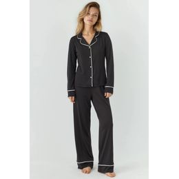 Entspannt geschnittenes Langarm-Pyjama-Set mit extra weichem Griff und Hemdkragen