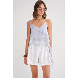 R&uuml;schentexturiertes V-Ausschnitt Crop Top