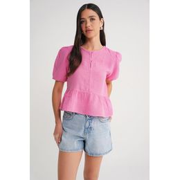 Strukturierte Musselin Rundhalsbluse mit Knopfverschluss