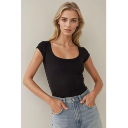 Schlankes Passform Scoop-Neck Ripp-Crop-Top