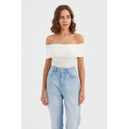 Schulterfreies, gerafftes Bodycon-Crop-Top