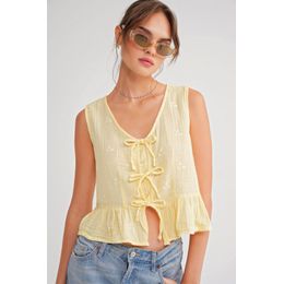 Strukturierte V-Ausschnitt Crop-Bluse mit Schleife
