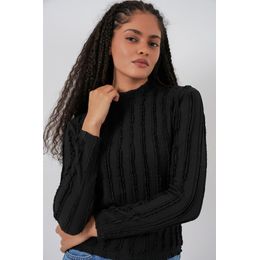 Strukturiertes Slim-Fit Halbhochkragenbluse