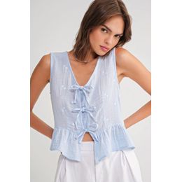 Strukturiertes V-Ausschnitt-Crop-Top mit Schleife