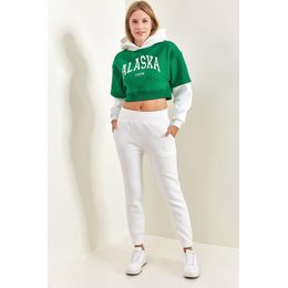 Kapuzensweatshirt mit cropped Schnitt und enganliegendem Jogginganzug-Set