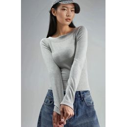 Schlanker Schnitt Rippendes Boot-Ausschnitt Bluse