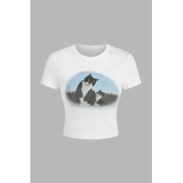 Bedrucktes Baumwoll-Crop-Top-T-Shirt