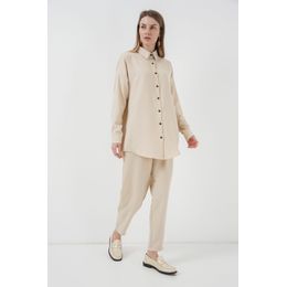 Leinenmix Langarmhemd und Hose Set