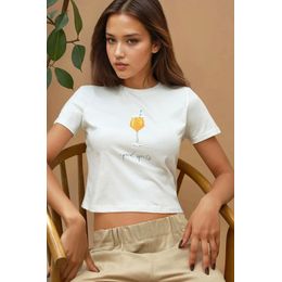 Bedrucktes Regular Fit Crew Neck 100% Baumwolle Crop T-Shirt