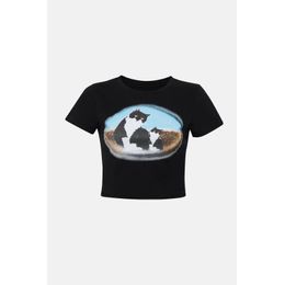 Bedrucktes Baumwoll-Crop-Top-T-Shirt