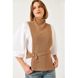 Texturiertes Rippstrick-Turtleneck-Top mit Schleife