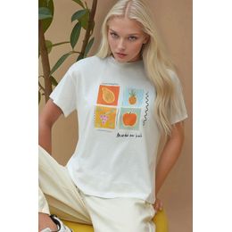 Bedrucktes Regular Fit Rundhals T-Shirt aus 100% Baumwolle