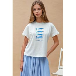 Bedrucktes Regular Fit Rundhals T-Shirt aus 100% Baumwolle