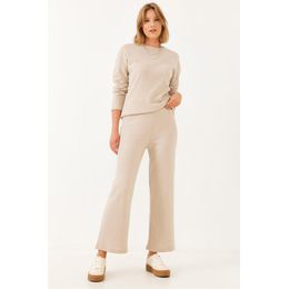 Rippstrukturiertes Crewneck-Pullover- und Hosen-Set