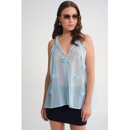 V-Ausschnitt Bluse mit Krawattenverschluss und R&uuml;schen