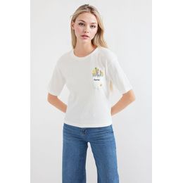 Besticktes Rundhals-Print-T-Shirt