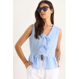 V-Ausschnitt Crepe-Bluse mit Schleifenbindung