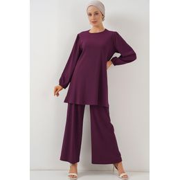 Strukturierte Langarm-Tunika und weit geschnittene Hose Set
