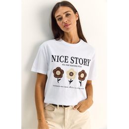 Besticktes Textdruck L&auml;ssiges T-Shirt