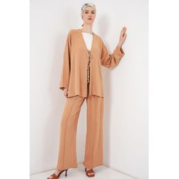 Strukturiertes V-Ausschnitt Langarm-Cardigan- und Hosen-Set