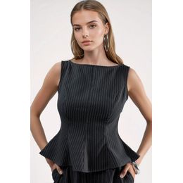 Gestreiftes Bootneck-Peplum-Top mit Rei&szlig;verschluss