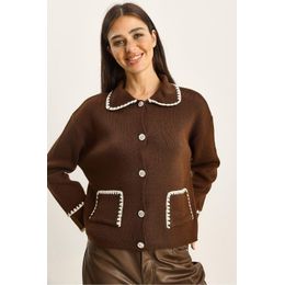 Rippstrick Langarm Cardigan mit Jackenkragen und Kn&ouml;pfen