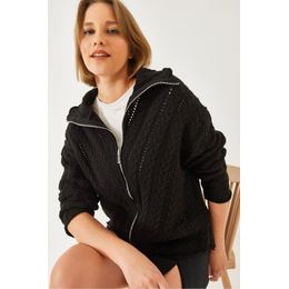 Strickjacke mit Rei&szlig;verschlusskragen aus strukturiertem Material