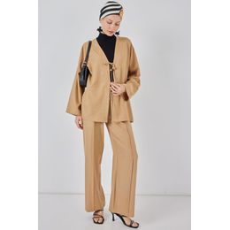 V-Ausschnitt Cardigan und Weite Hosen Set