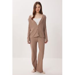 V-Ausschnitt Knopf-Longcardigan und Schlafanzug-Set mit Hose