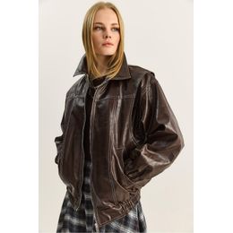 Oversized Kunstlederjacke mit Rei&szlig;verschluss