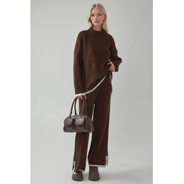 Weiches Texturiertes &Uuml;bergr&ouml;&szlig;en Sweatshirt und Hose Strick-Set