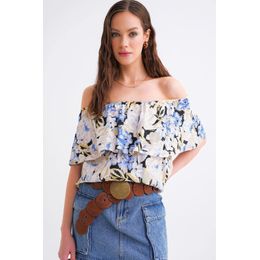 Bluse mit Blumenmuster und schulterfreiem Design