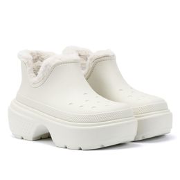 Crocs Stomp gef&uuml;ttert Shorty Frauen Off White Stiefel