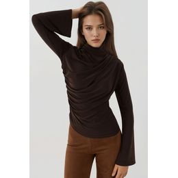 Drapierter Halbrollkragen Langarm Slim Fit Top