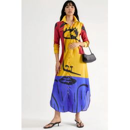 Abstraktes Druck-Maxikleid mit Knopfverschluss