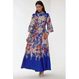 Bedrucktes Maxikleid mit langen &Auml;rmeln und G&uuml;rtel