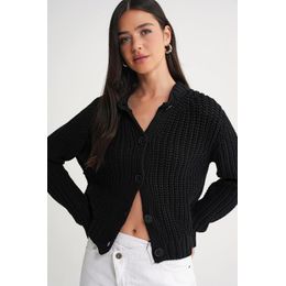 Strukturiertes Rippstrick-Cardigan mit Kn&ouml;pfen
