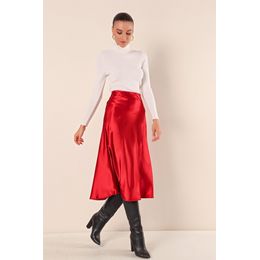 Satin A-Linie Elastischer Taillen-Midi-Rock