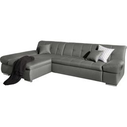 Ecksofa DOMO collection "MONA B/T: 297/173 cm, modern und komfortabel", grau (steel), B:297cm H:80cm T:173cm, Struktur fein 100% Polyester;Chenilleoptik 100% Polyester;SOFTLUX/Struktur fein 100% Polyester, Sofas, Ecksofa, whlw. mit Bettfunktion, L-Form