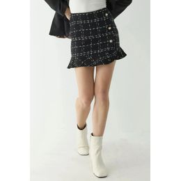 Ger&uuml;schter Tweed-Minirock mit Knopfdetails